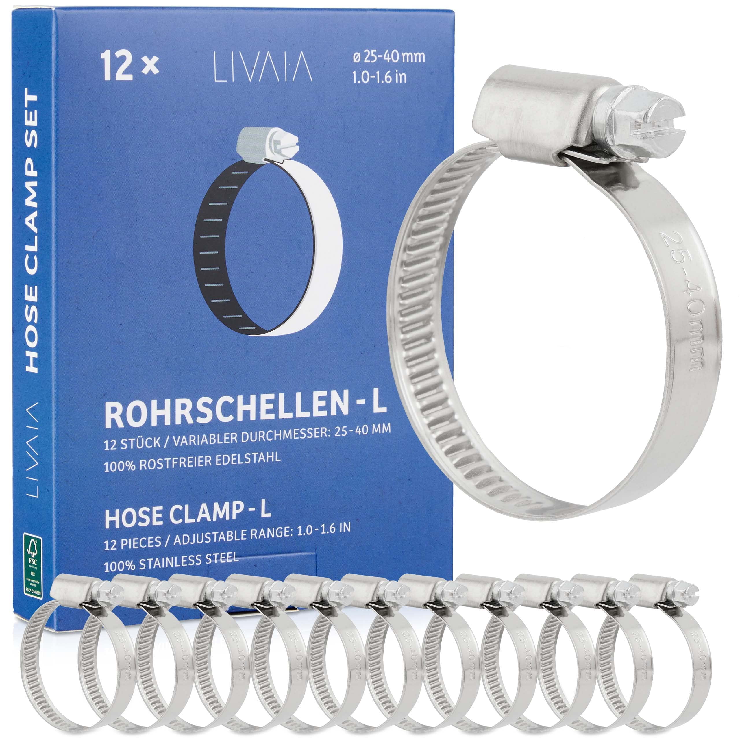 Hose Clamps Assortment: 12x Hose Clamps Stainless Steel - Adjustable ...