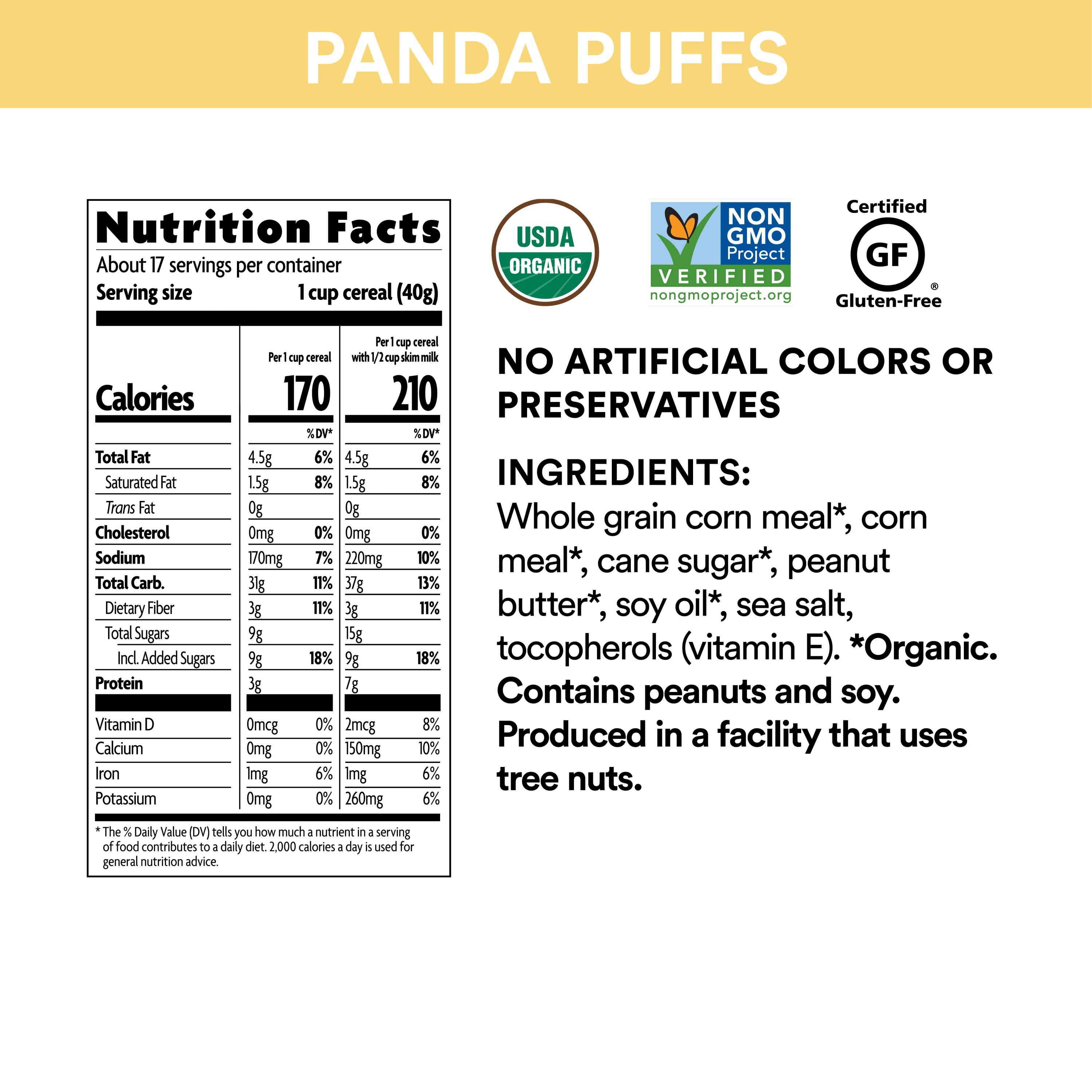 EnviroKidz Organic Peanut Butter Panda Puffs Cereal, Gluten Free, 24.7 ...