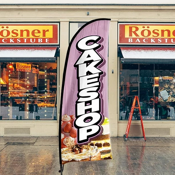 QSUM Cake shop Sign Feather Flag with Pole Kit,7FT Cake shop Decoration ...