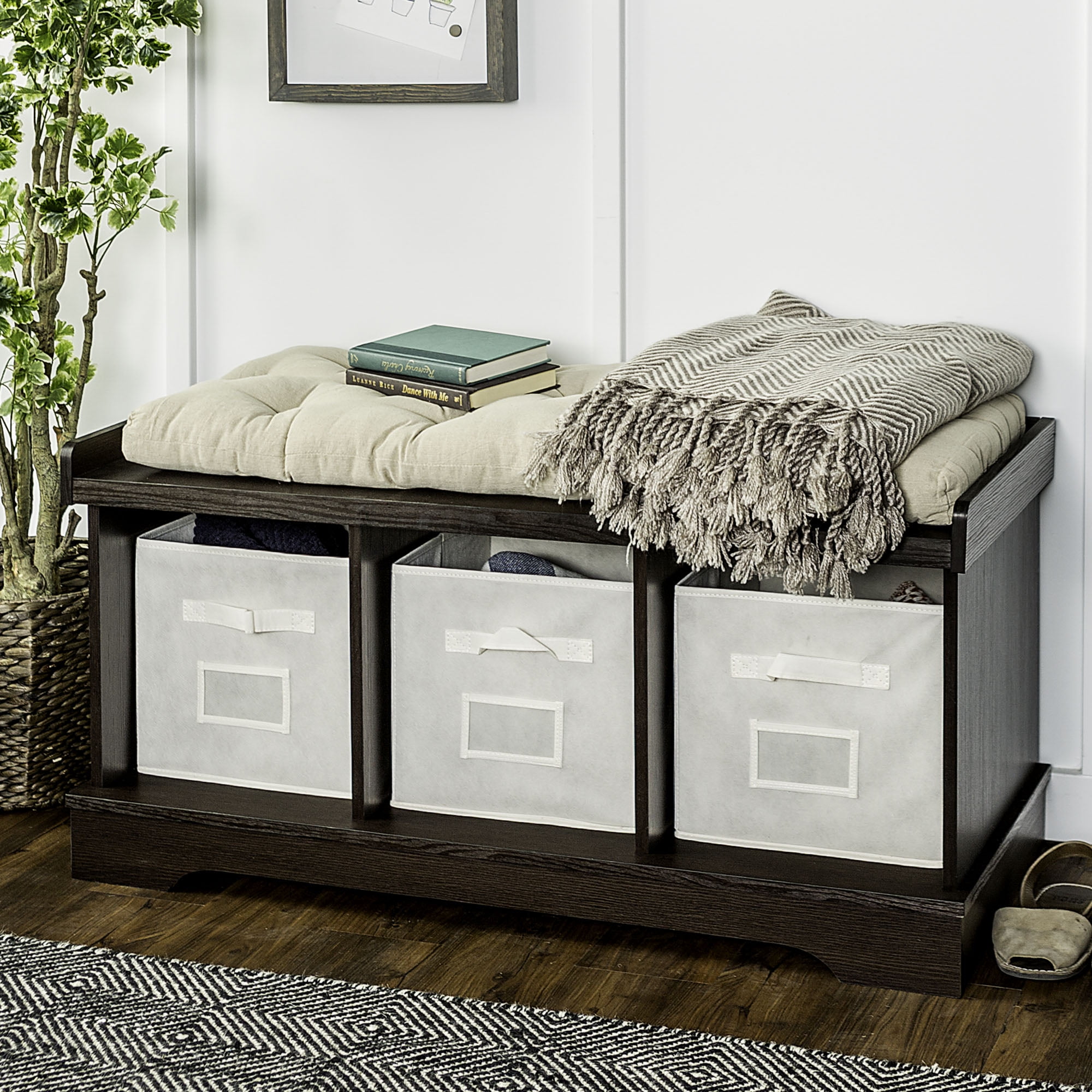Woven Paths Storage & Tufted Bench, Espresso - Walmart.com