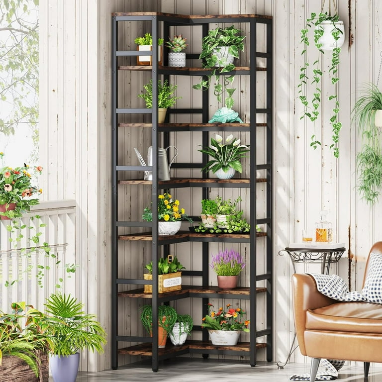 Tribesigns 78.74 Tall Corner Bookshelf 7 Tier Industrial Corner Etagere Bookcase 7 Shelf Corner Display Unit Shelves for Living Room Home Office