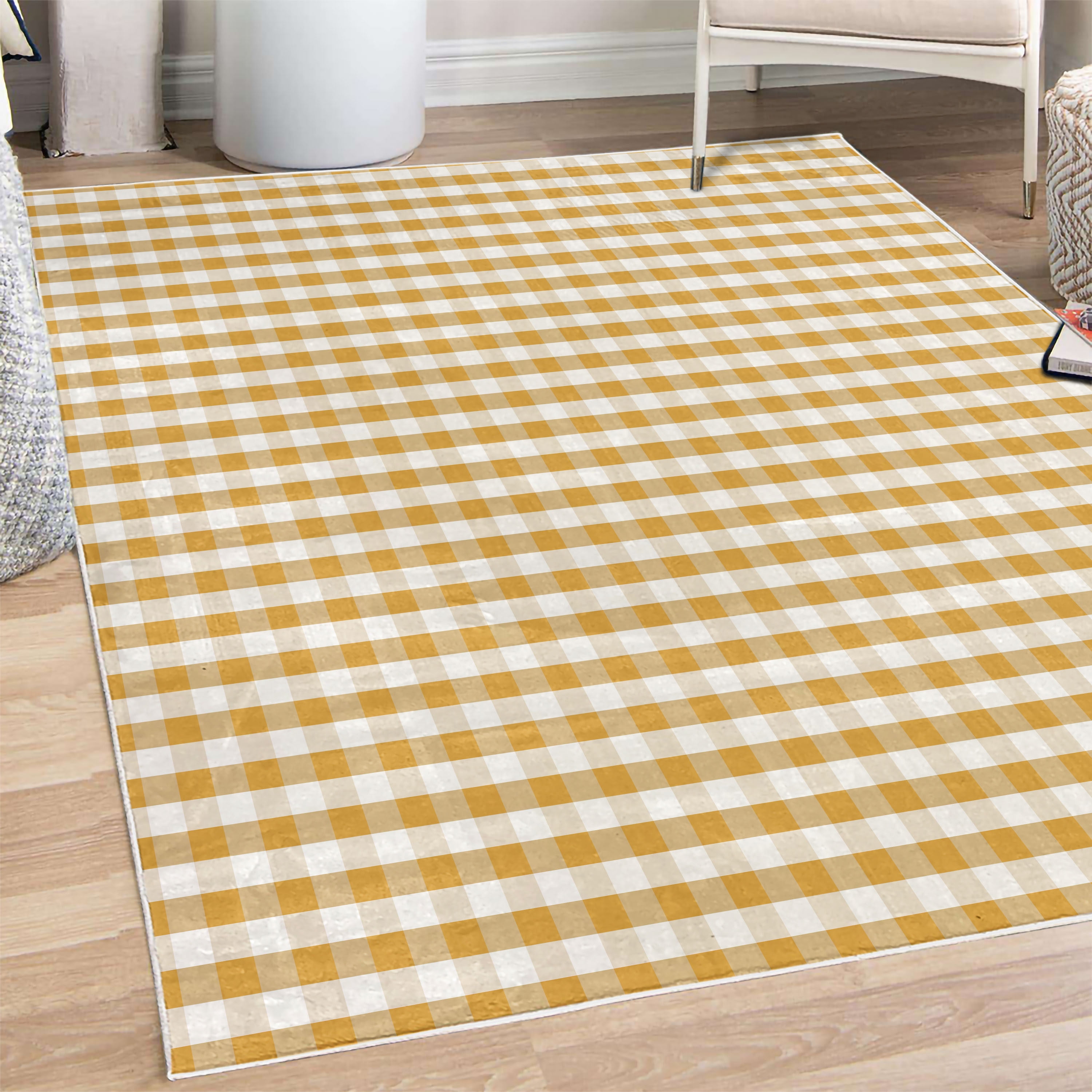 Checkered Decorative Rug, Monochrome Gingham Checks Classical Country ...
