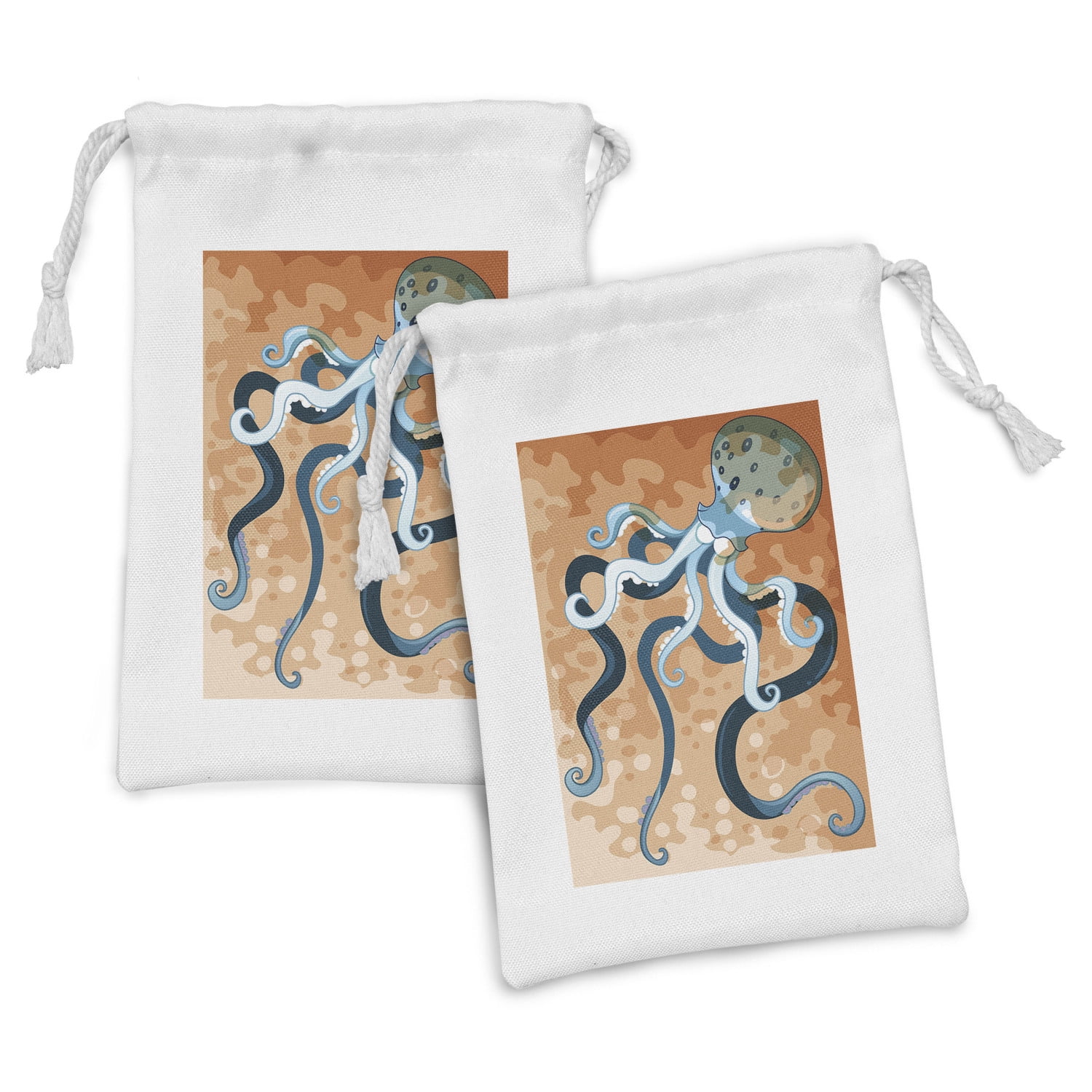 Octopus Fabric Pouch Set of 2, Giant Cephalopod Legs Exotic Oceanic ...