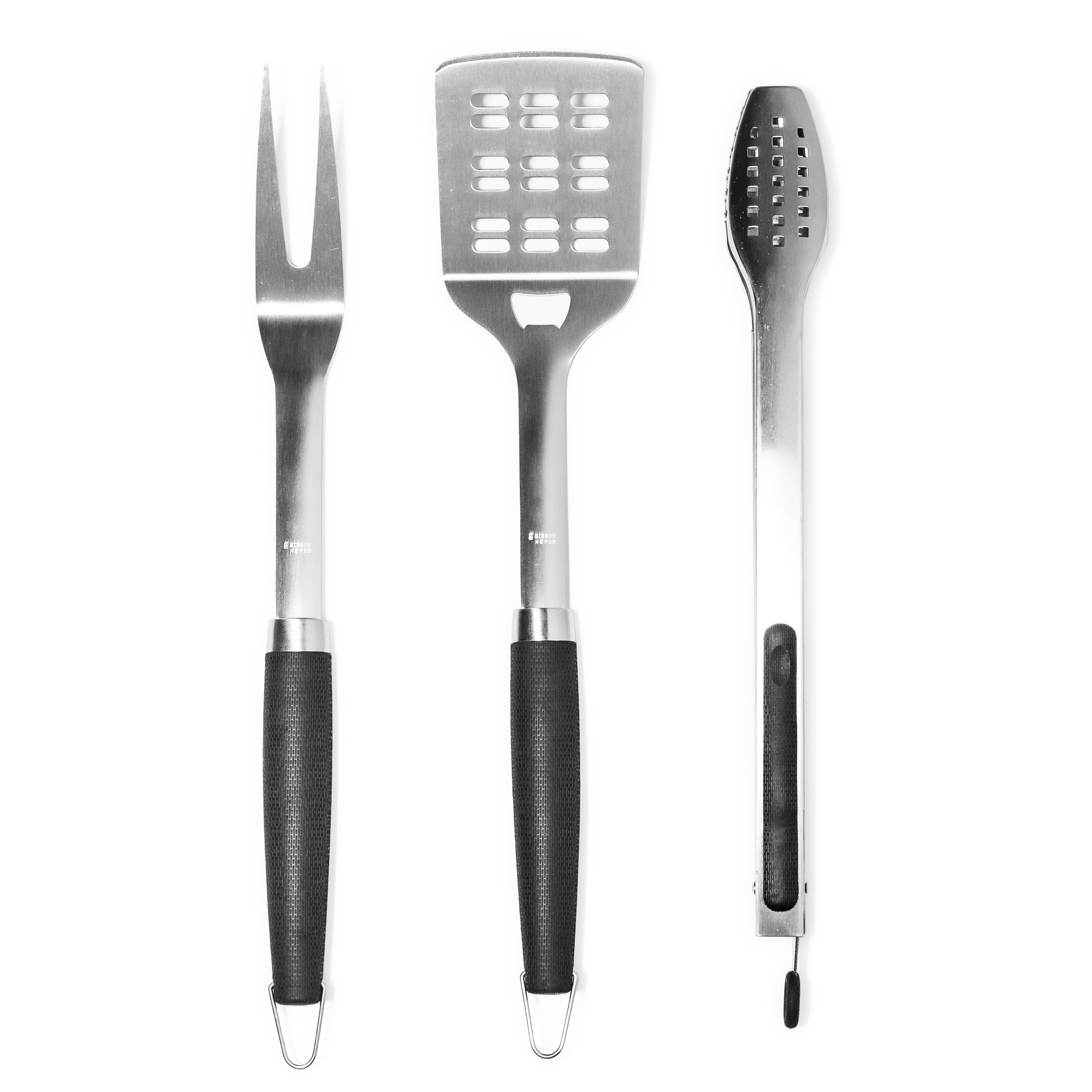 Gibson Home Sawyer 3 Piece Stainless Steel BBQ Tool Set in Silver and ...