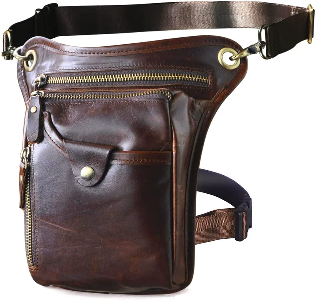 Le'aokuu Mens Genuine Leather Motorcycle Waist Pack Messenger Shoulder ...