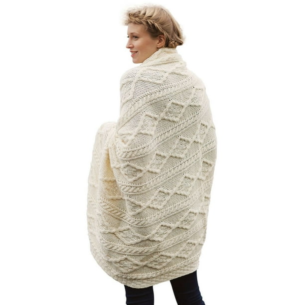 Irish Aran Blanket 100% Merino Wool Plaited Celtic Cream Couch Throw ...