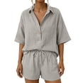 Casual Shorts and Shirt Set, Solid Color Two Piece Outfit with ...