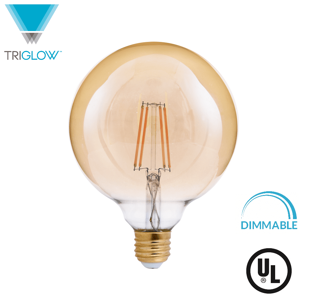 TriGlow LED 4 Watt (40W Equivalent) Amber Glass G40 Globe Bulb ...