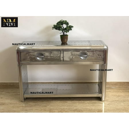 Nauticalmart Aviator Aluminium Patchwork Style Console Table with 2 ...