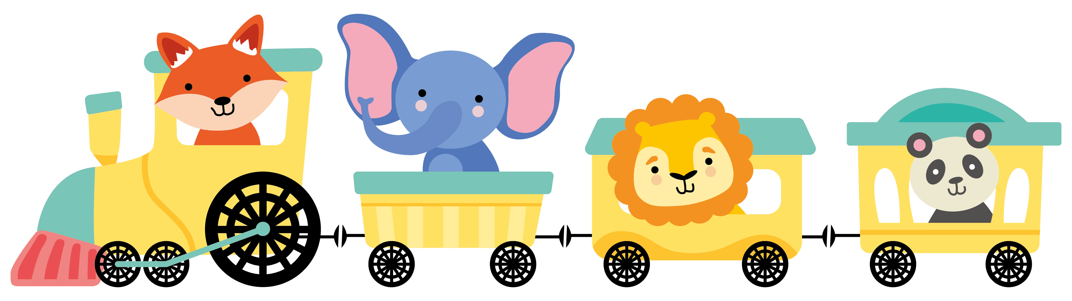 Colorful Railroad Drawing with Happy Animals Wall Decoration - Cute ...