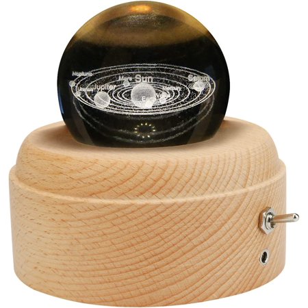 QUETO Globalstore 3D Crystal Ball Music Box, Wooden Rotating Music Box ...