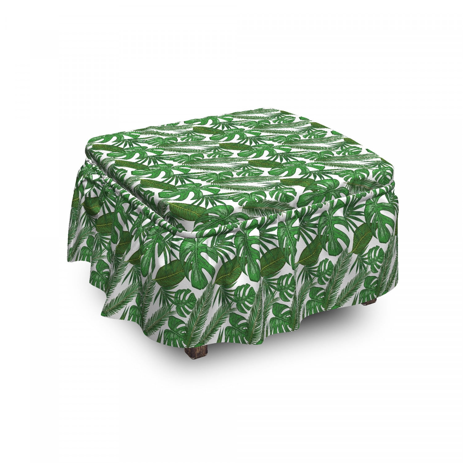Philodendron Ottoman Cover, Summer Tropical Jungle, 2 Piece Slipcover ...