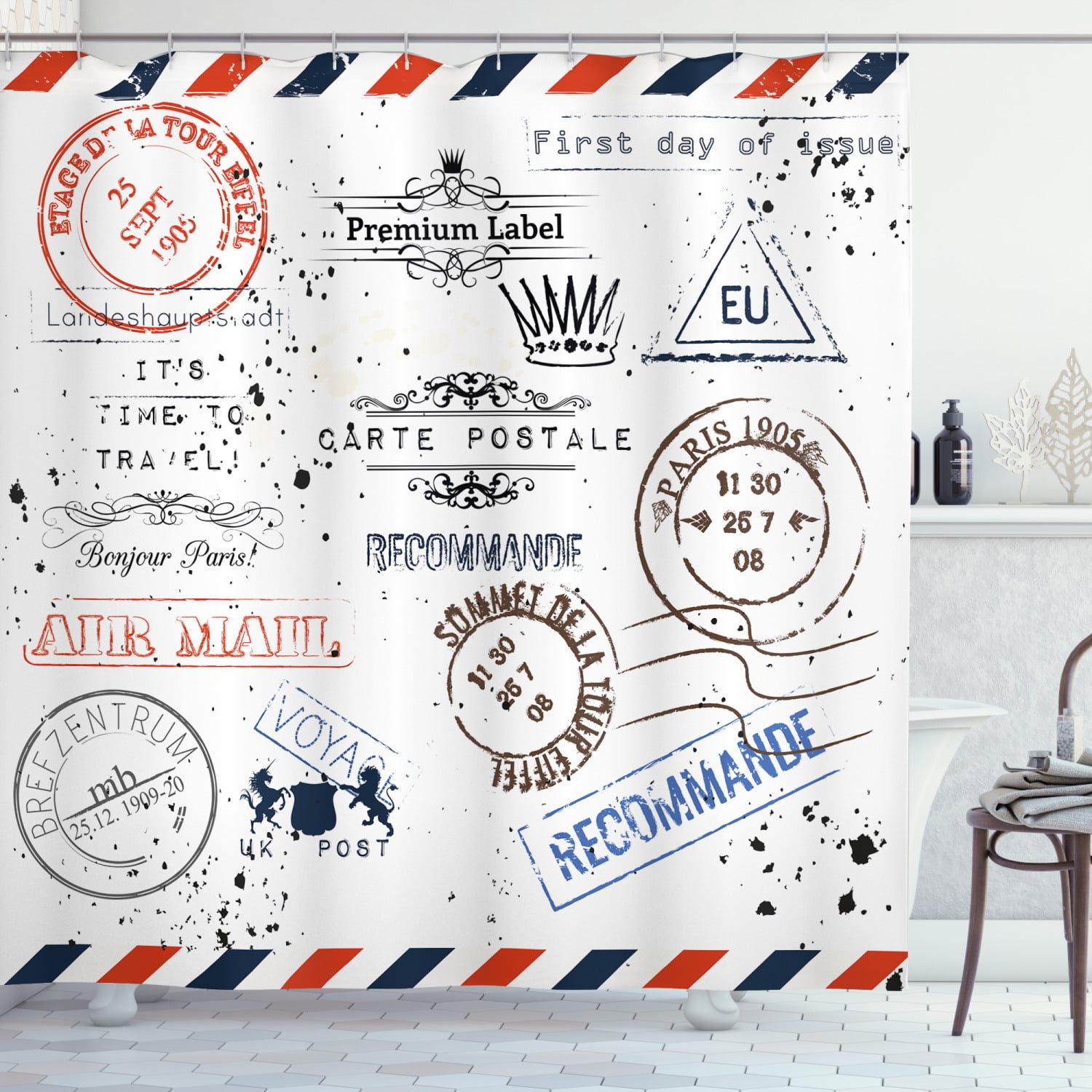 Ambesonne Vintage Shower Curtain, Retro Post Stamp Design, 69"Wx75"L ...