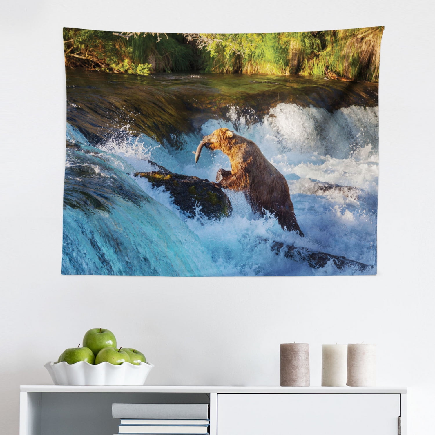 Waterfall Tapestry, Photo of Man Kayaking in Canoe Flowing Wild Water ...