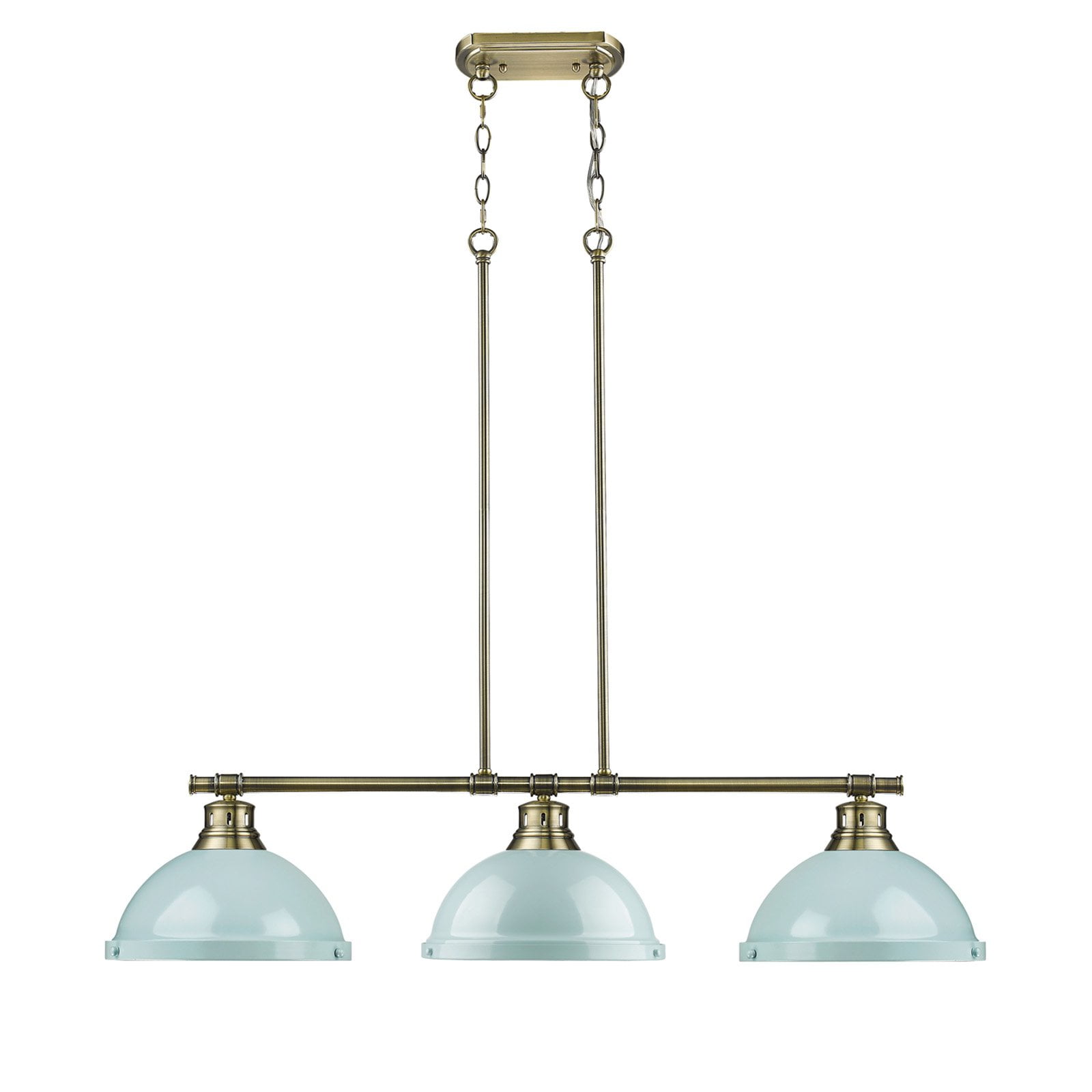 Golden Duncan 3 Light Linear Pendant, Aged Brass, Seafoam Shades - 3602 ...