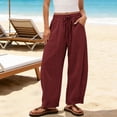 AGWOLF Barrel Pants for Women Casual Summer Linen Beach Lounge Palazzo ...