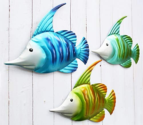 GIFTME 5 14Inch Metal Fish Wall Art Graden Decor Set of 3 Colorful ...