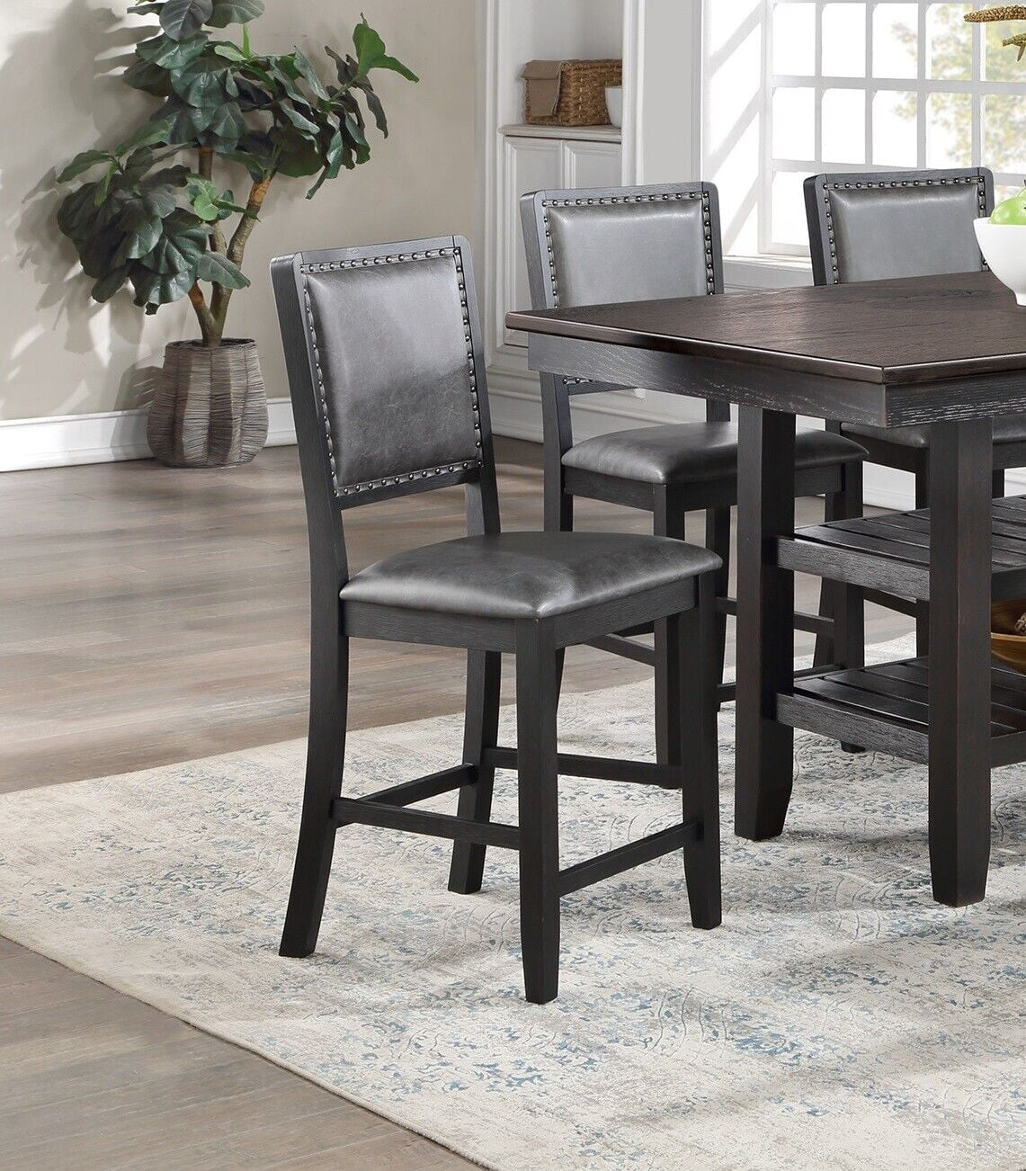 Set of 6 Modern Counter Height Dining Chairs, Gray PU Upholstery ...
