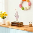 12.2" Easter Bunny Resin Figurine, Standing Rabbit Statue with Egg & Bag or Basket, Pastel ...