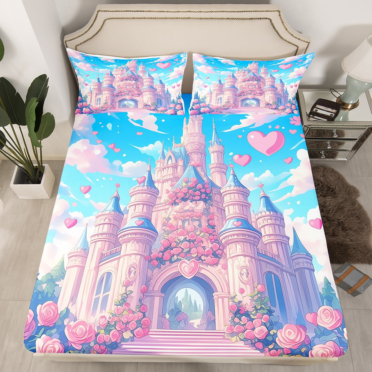 Click here for Yst Castle Print Bed Sheets 2 Pcs For Girls Kids R... prices