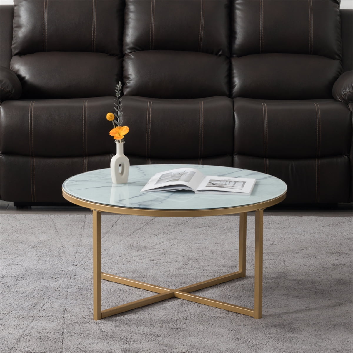 Topcobe Glass Top Circle Center Table, Modern Round Coffee Table with ...
