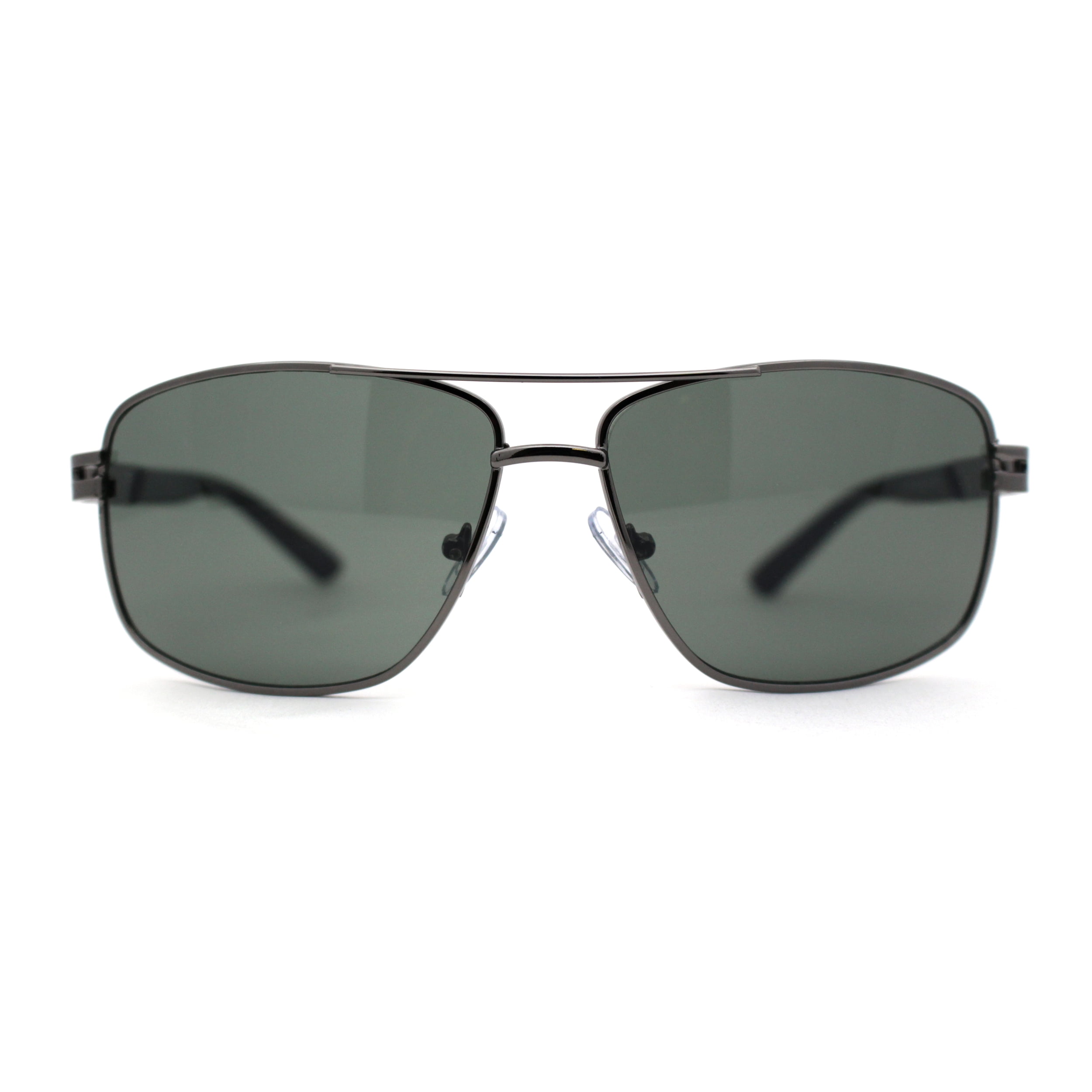 Classic Mens Rectangular Metal Rim Aviator Sunglasses Gunmetal Green ...