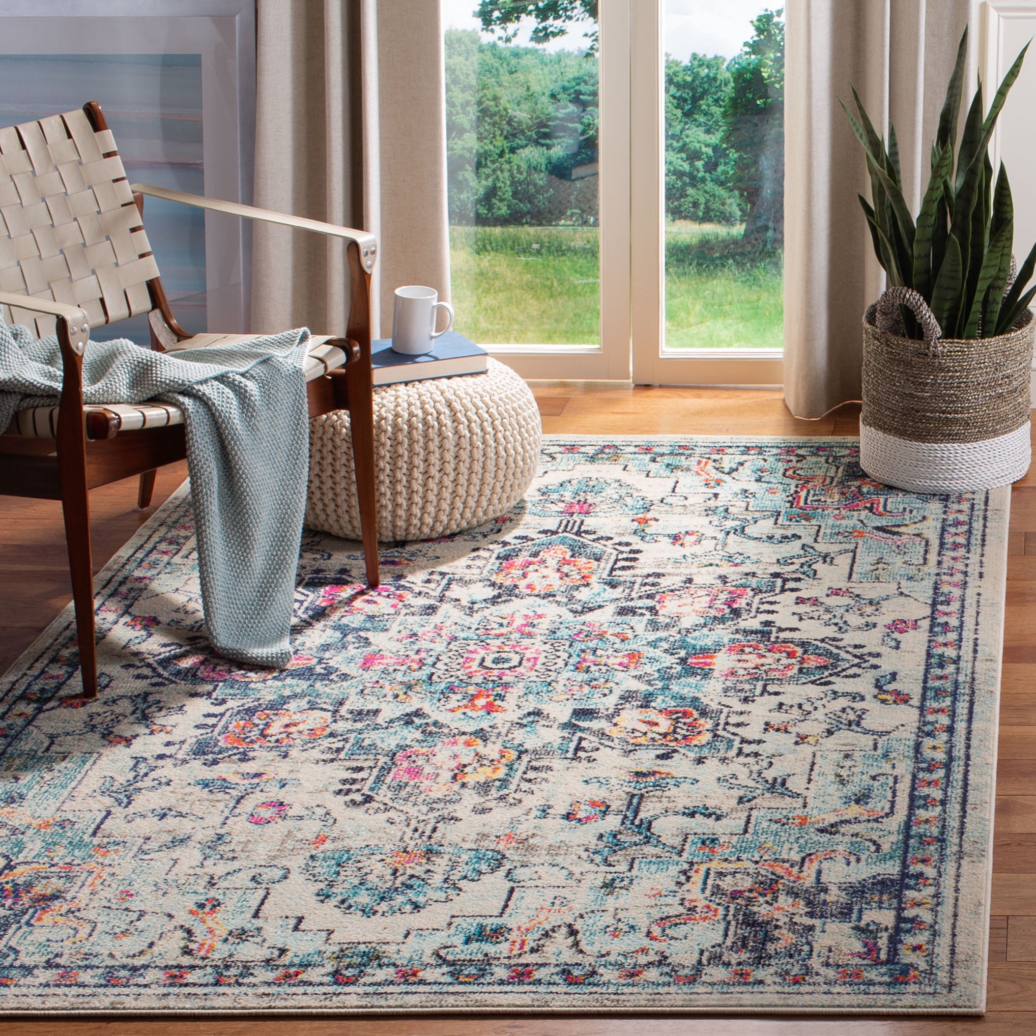 SAFAVIEH Madison Dalia Vintage Traditional Area Rug, Cream/Blue, 9' x ...