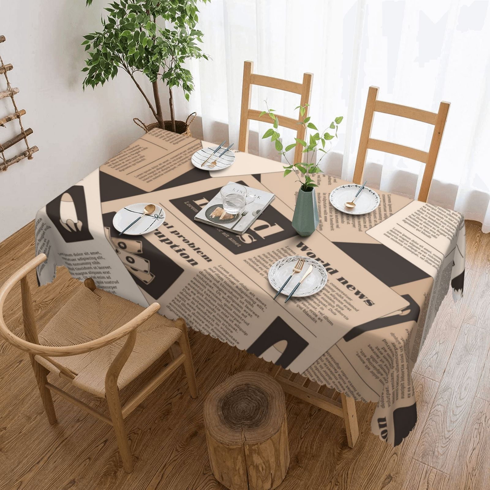 ZNDUO Rectangle Table Cloth, Hand Drawn Old Newspaper Pattern ...
