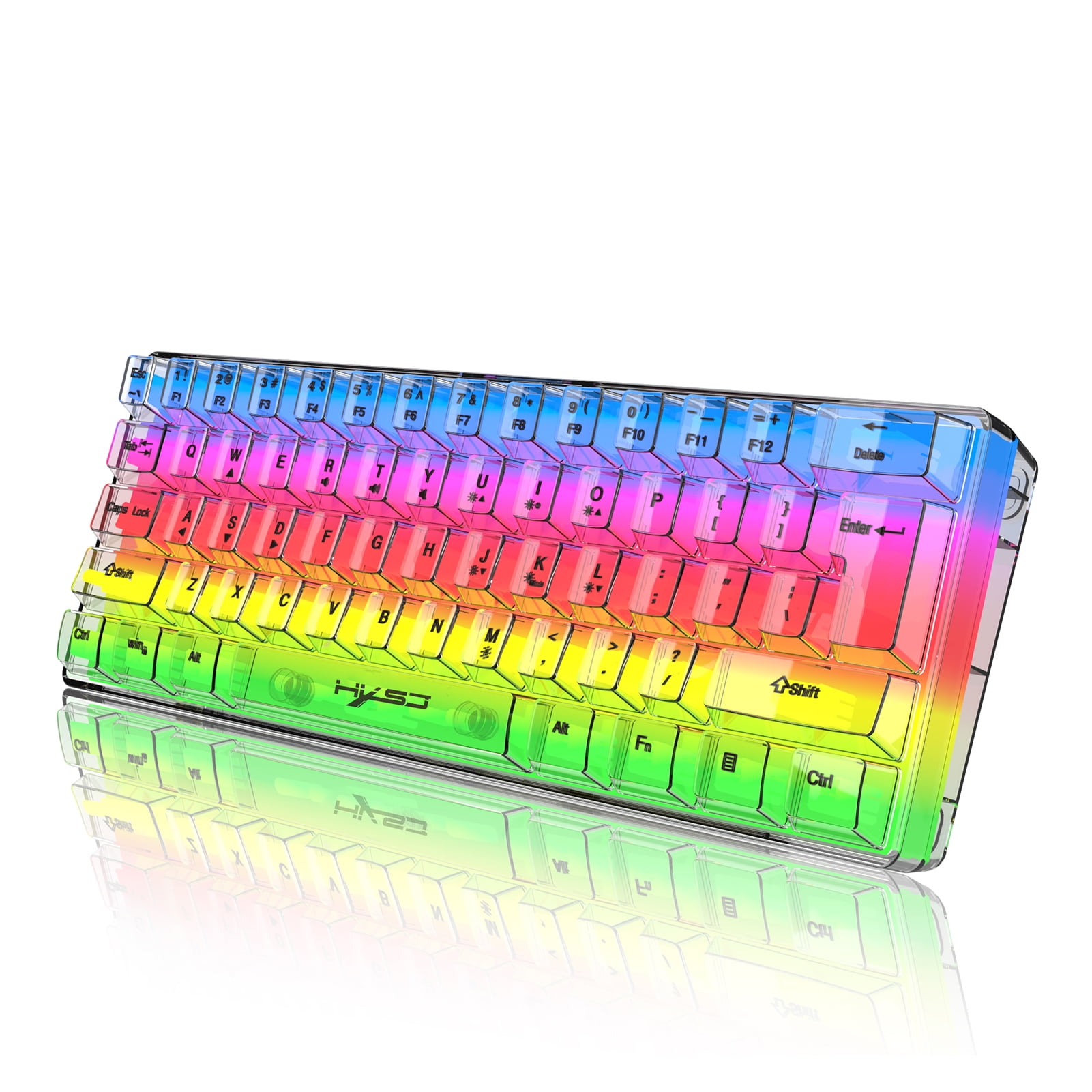 V700T 61-Key Transparent Gaming Keyboard USB Backlit Keyboard Ergonomic ...