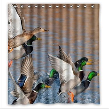 Mallard Duck Bath Curtain Wild Animal Shower Curtain, Grey Honeycomb Bathroom Curtain Lake ...