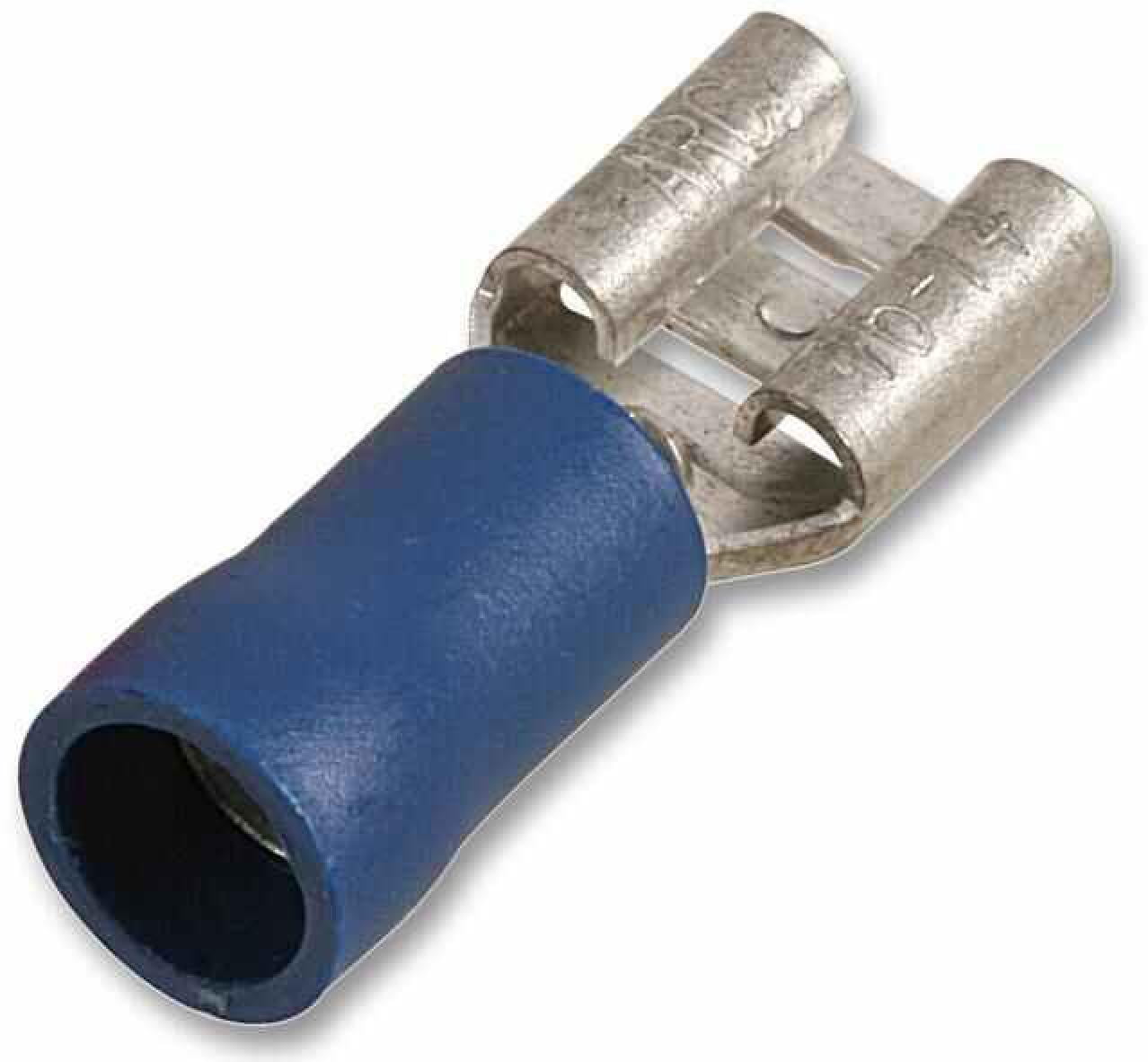 PRO POWER - Female Push On Crimp Terminal Blue 16A, 6.3mm x 0.8, 100 ...