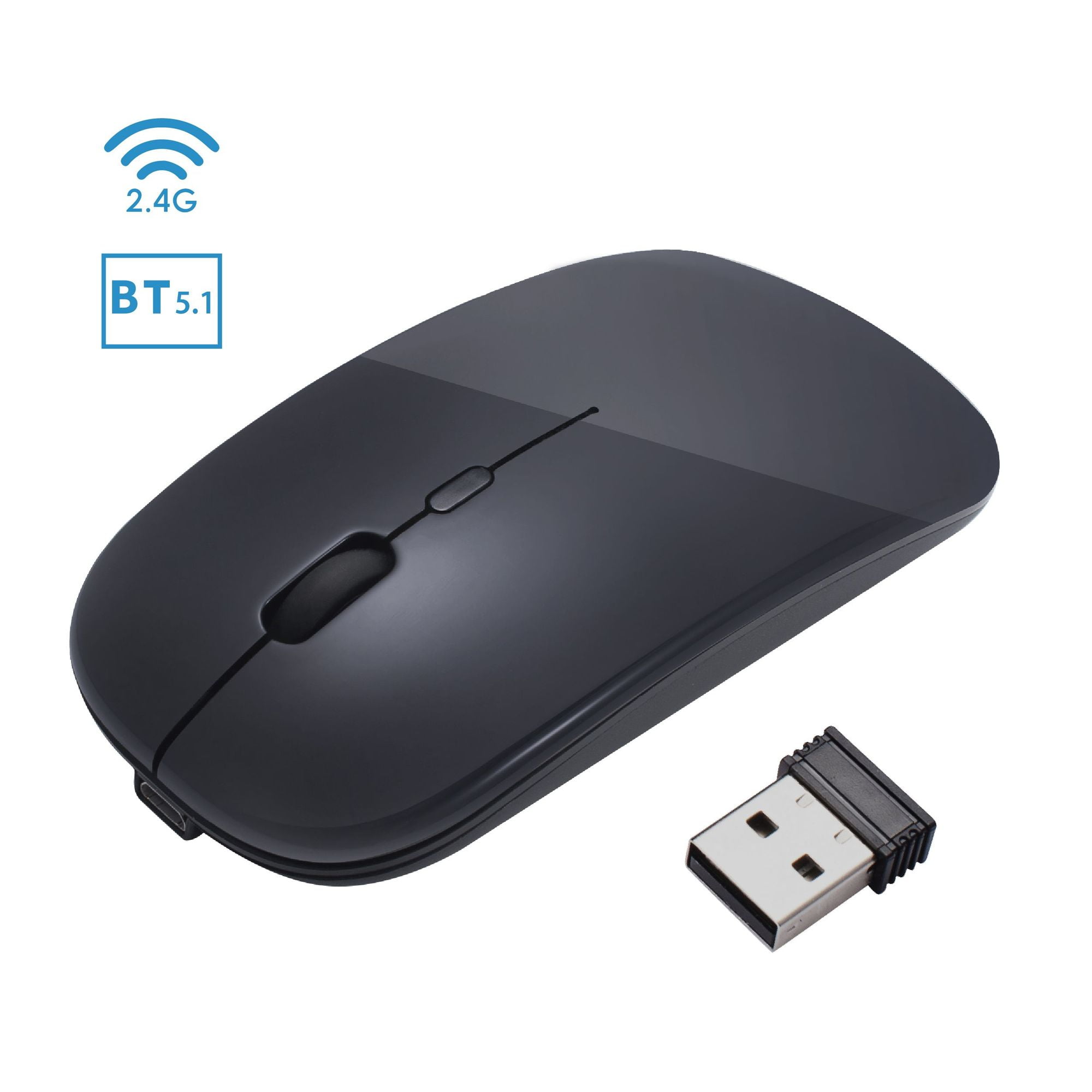 INSTEN - BT 5.1 2.4G Dual Mode Wireless Rechargeable Mouse, Slim Silent ...