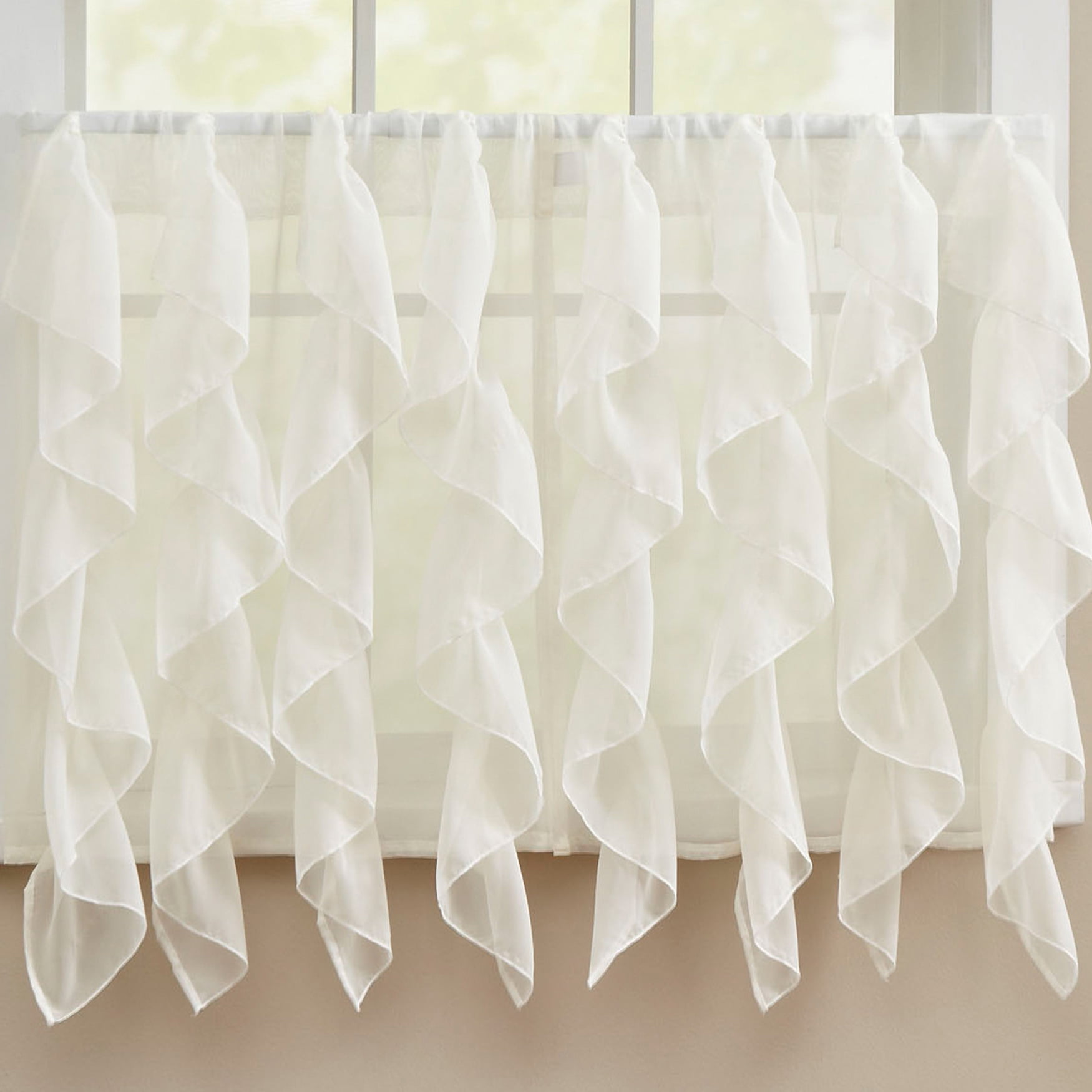 Sheer Voile Vertical Ruffle Window Kitchen Curtain 36" Tier Pair ...