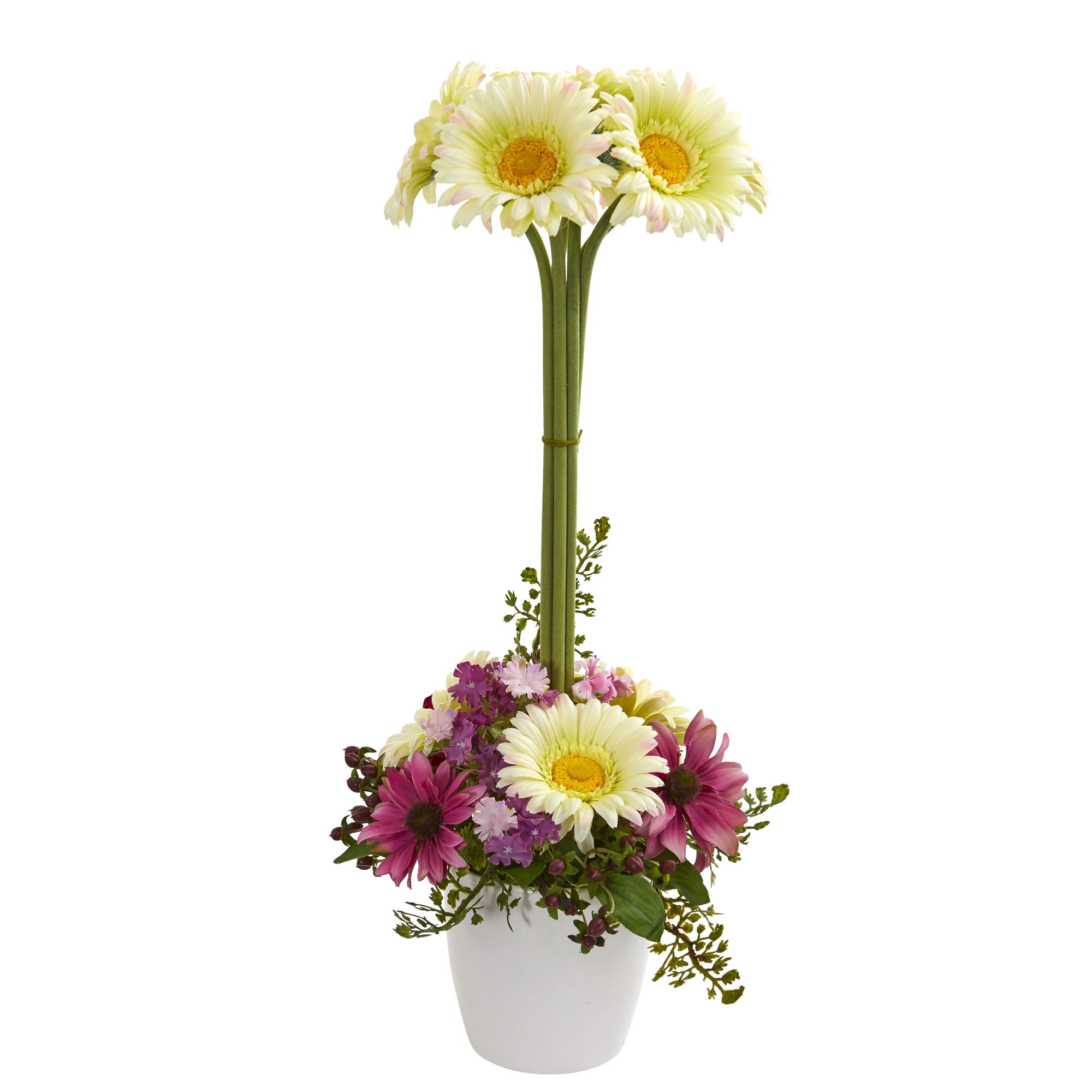 Nearly Natural Gerber Daisy Artificial Arrangement in Ceramic Vase ...