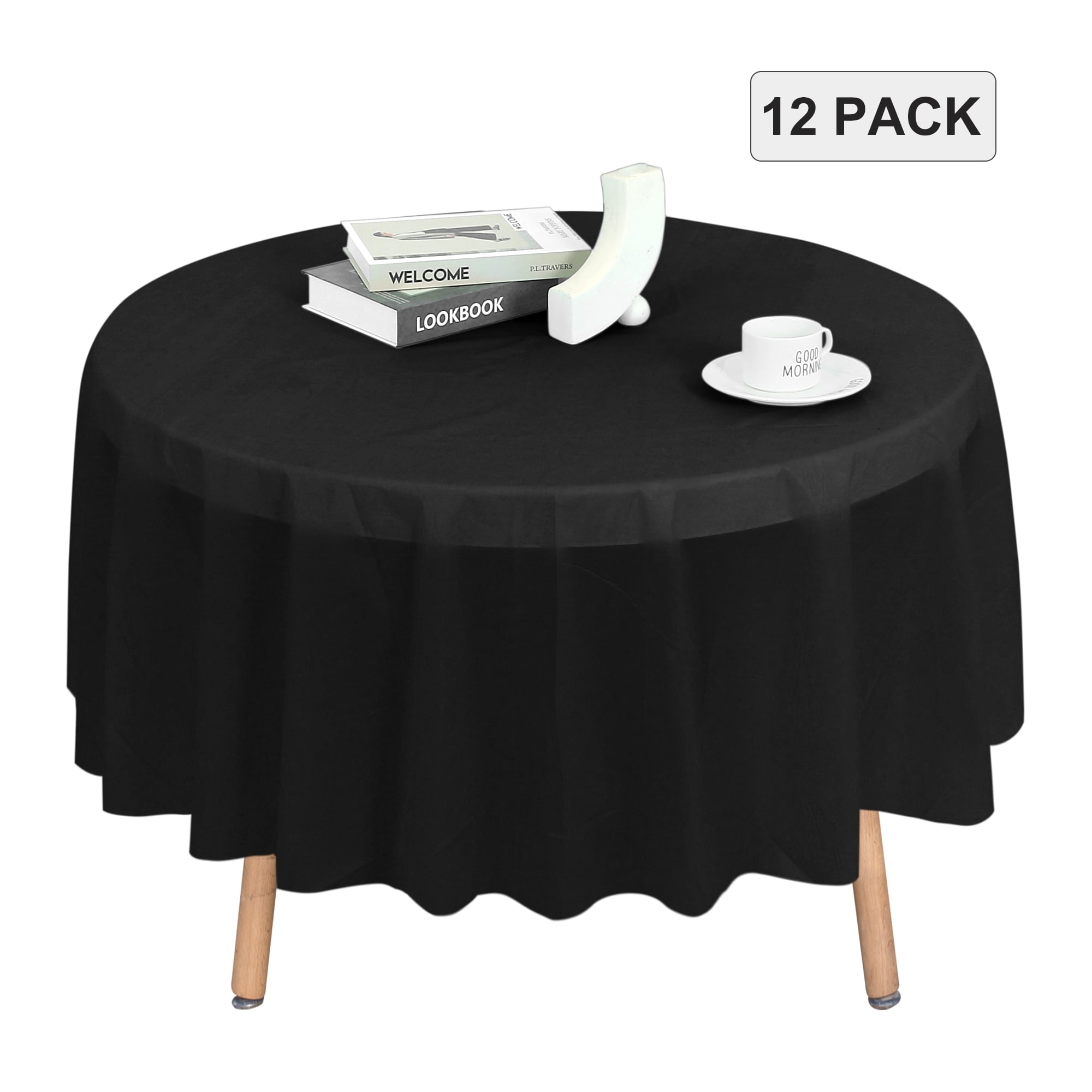 LUSHVIDA 12 Pack Disposable Plastic Table Cloth Round Decorative Table ...