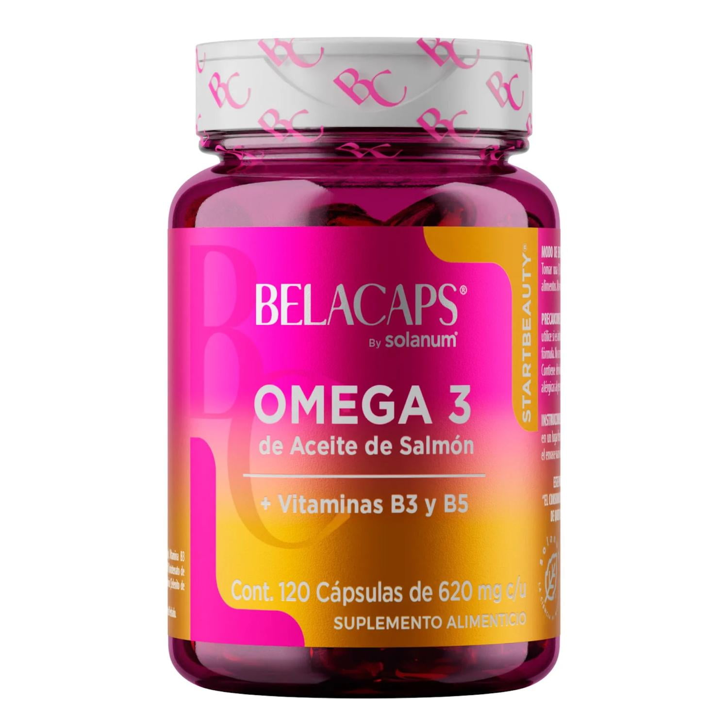 Omega 3 de Aceite de Salmon Vitamina B3 y B5 120 capsulas Belacaps rosa ...