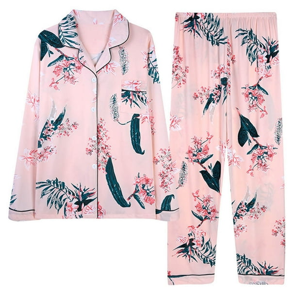 zanvin Women Floral 2 Piece Pajamas Sets Long Sleeve Button Down Shirt ...