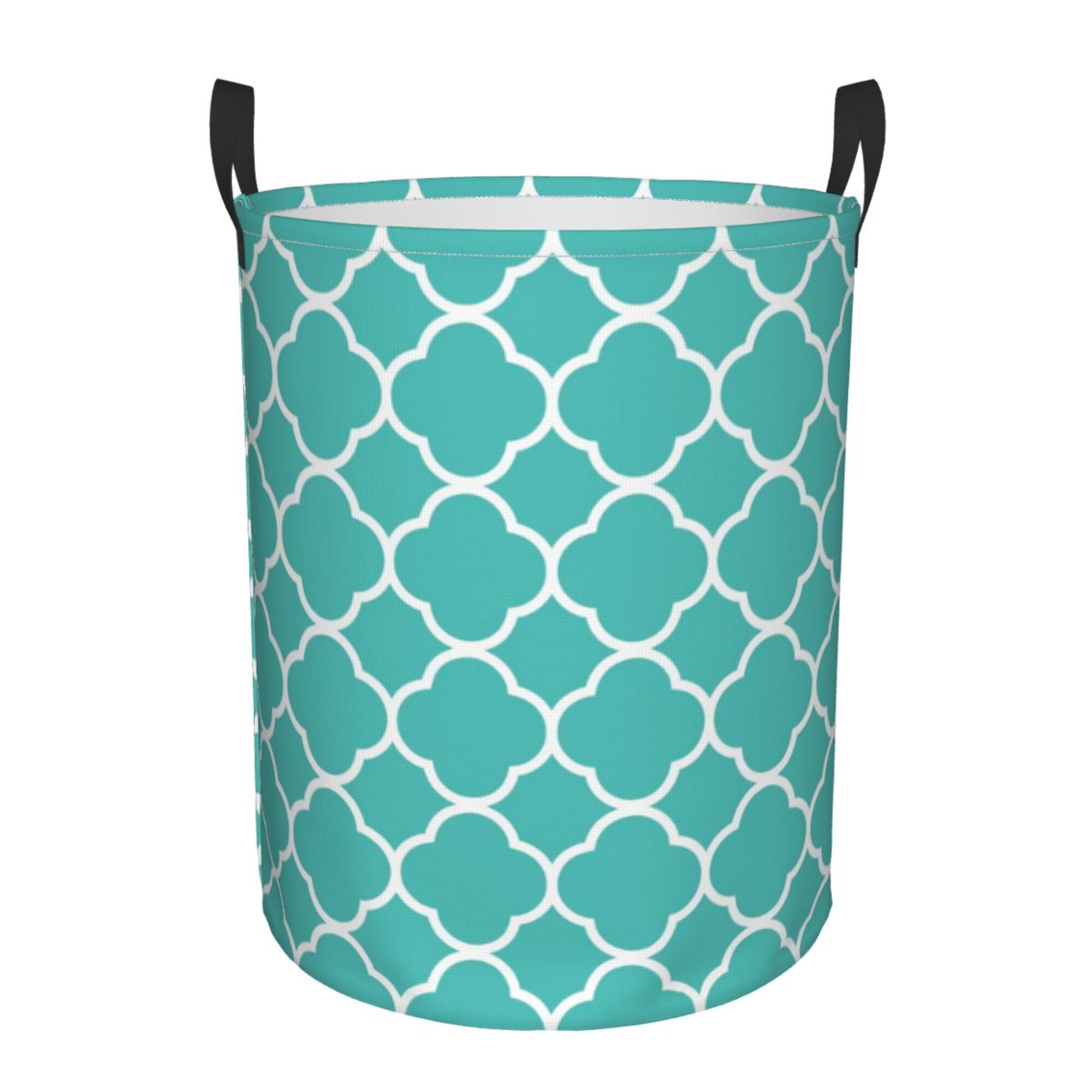 XMXY Round Laundry Basket Organizer, Green Teal Quatrefoil Waterproof ...