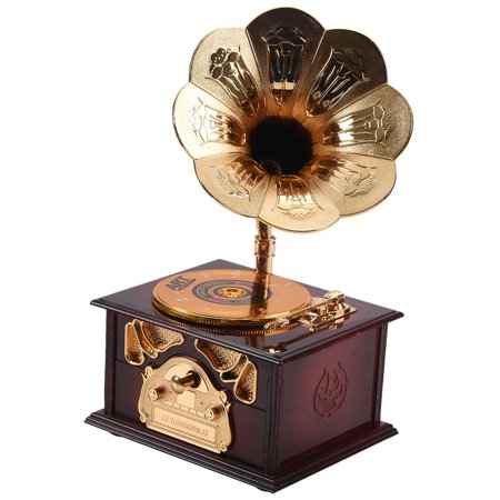 Gramophone Shaped Classic Vintage Music Box Hand Crank -wood Color ...