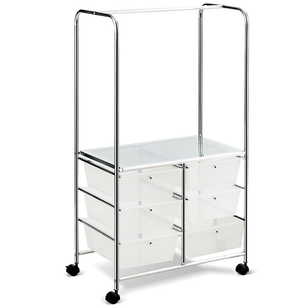 6 Drawer Rolling Storage Cart w/Hanging Bar Office School Organizer ...