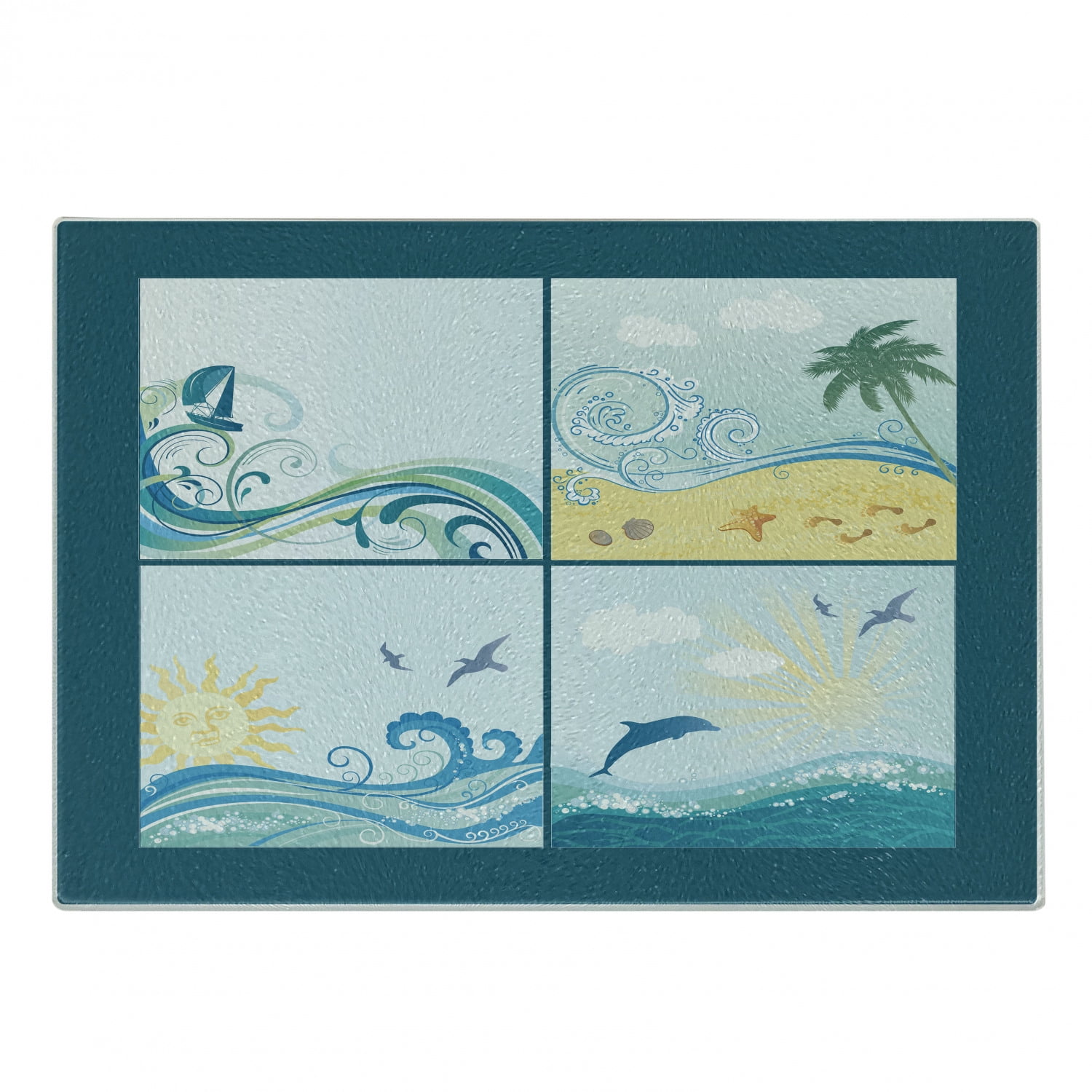 Beach Cutting Board, Maritime Themed Frames with Waves Sun Trees ...