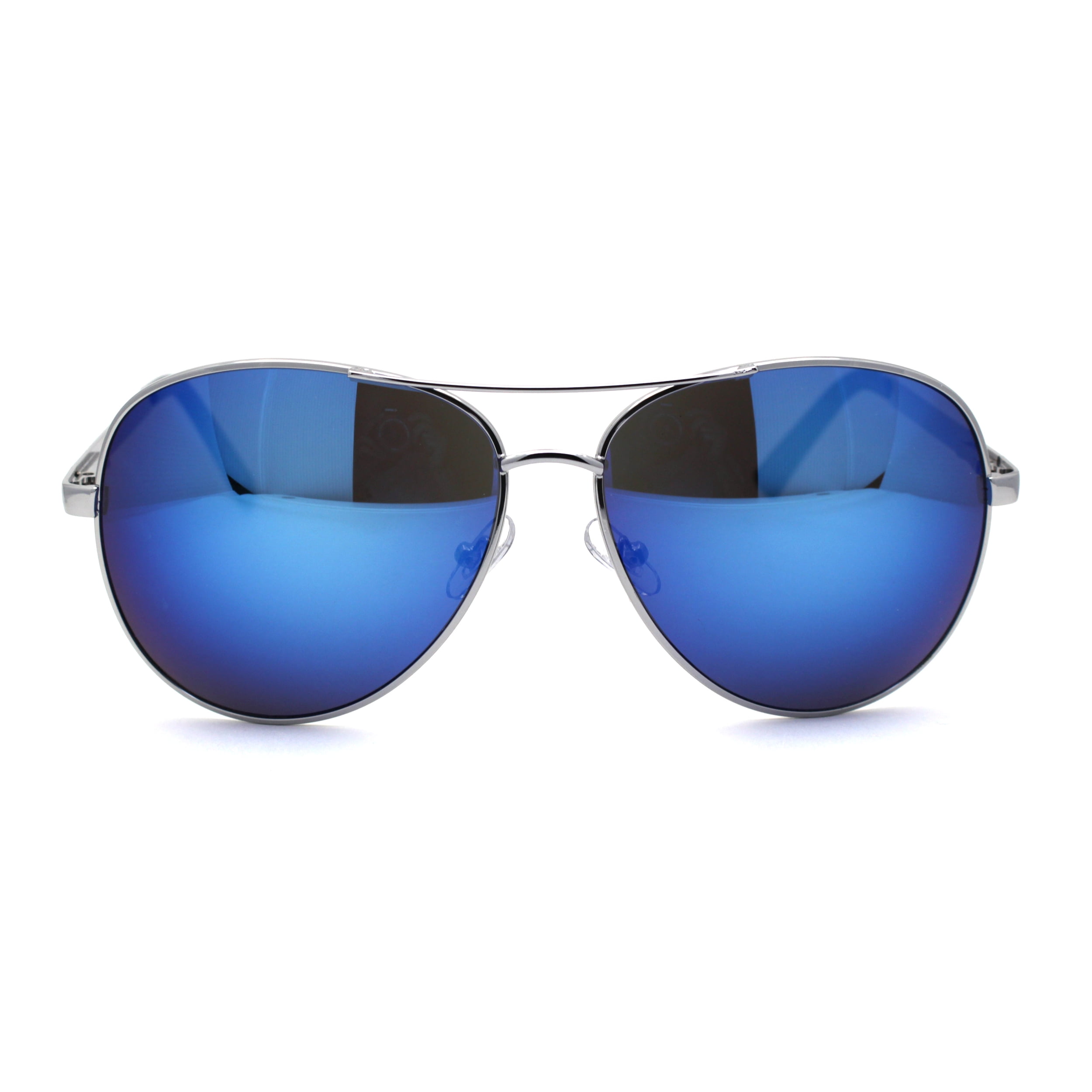 Mens Classic 80s Large Metal Rim Officer Cop Sunglasses Silver Blue ...