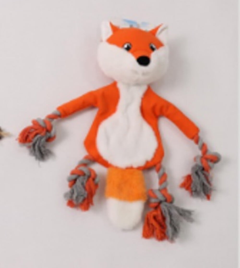 Stuffingless Squeaky Dog Toy, Gray Fox Shape Crinkle Dog Chew Toy with ...