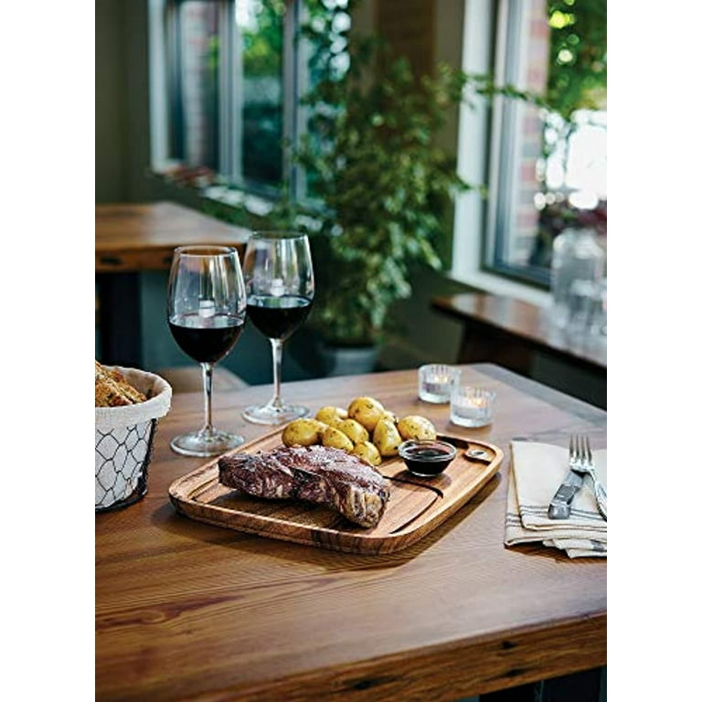 Ironwood Gourmet Fort Worth Steak Plate with Juice Channel Acacia Wood 11 x 13 x 0.75