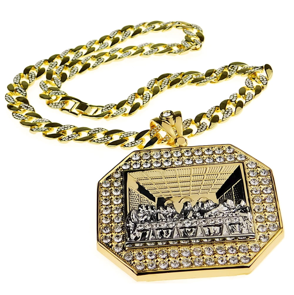 Sieraden en horloges MENS ICED OUT HIP HOP GOLD CZ LAST SUPPER PENDANT ...