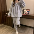YMNXA Women's Flannel Pajama Set Long Sleeve Square Collar Solid Color ...