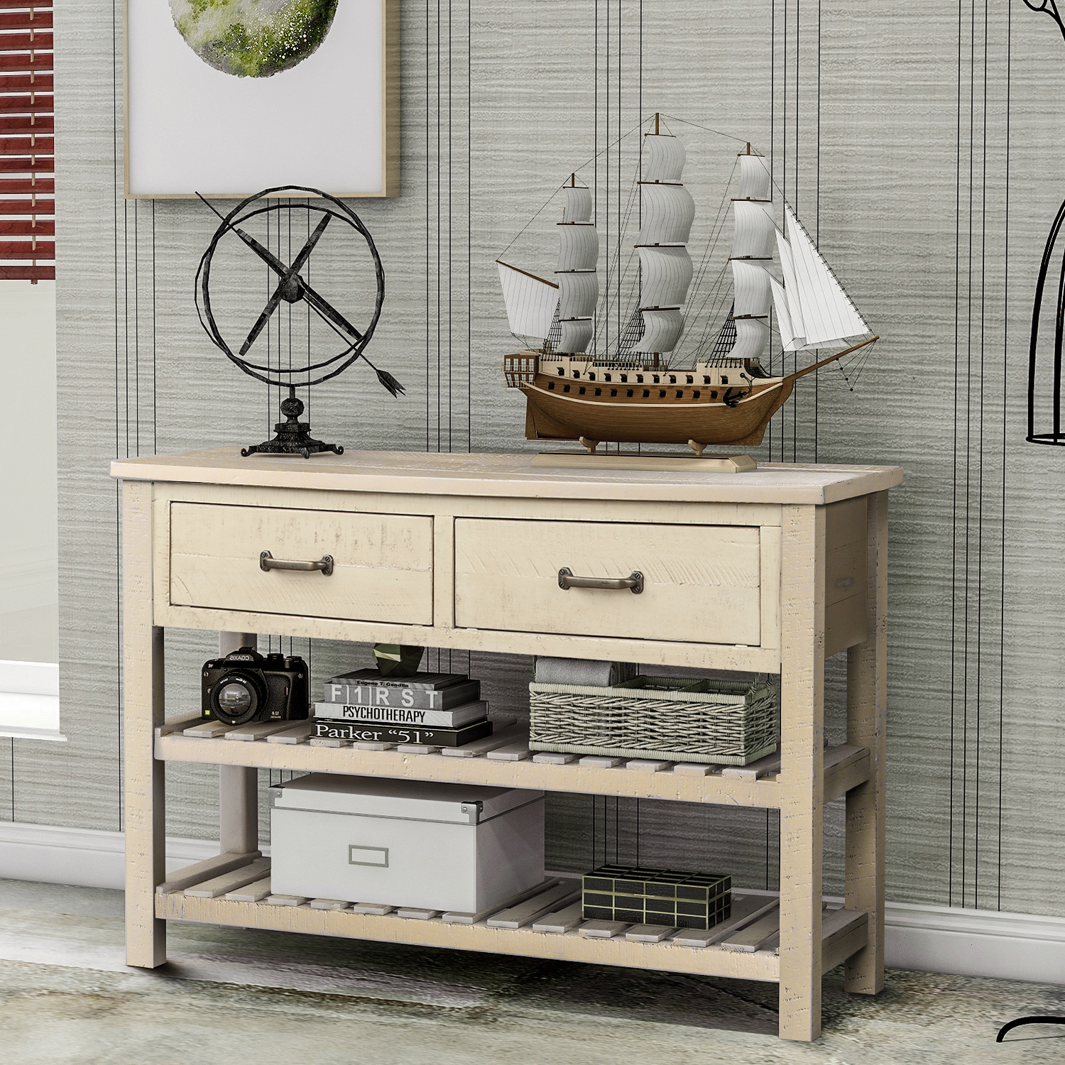 Buffet Cabinet Sideboard Table, 45'' Console Table with Drawers, Wood ...