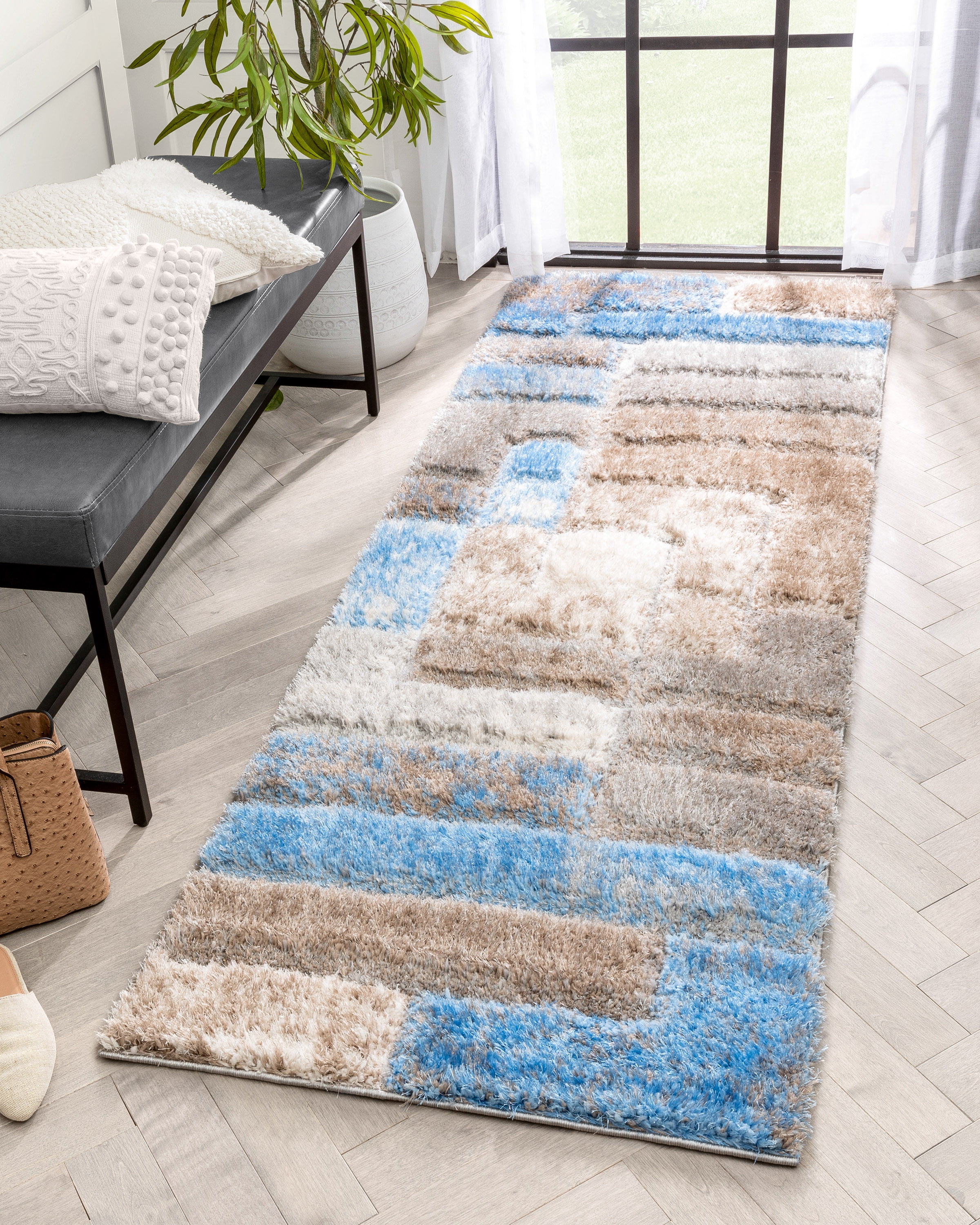 Well Woven Kizi Grey & Light Blue Abstract Geometric 3D Textured Shag ...