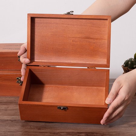 Wooden Storage Box, Vintage Keepsake Boxes with Hinged Lid Decorative ...