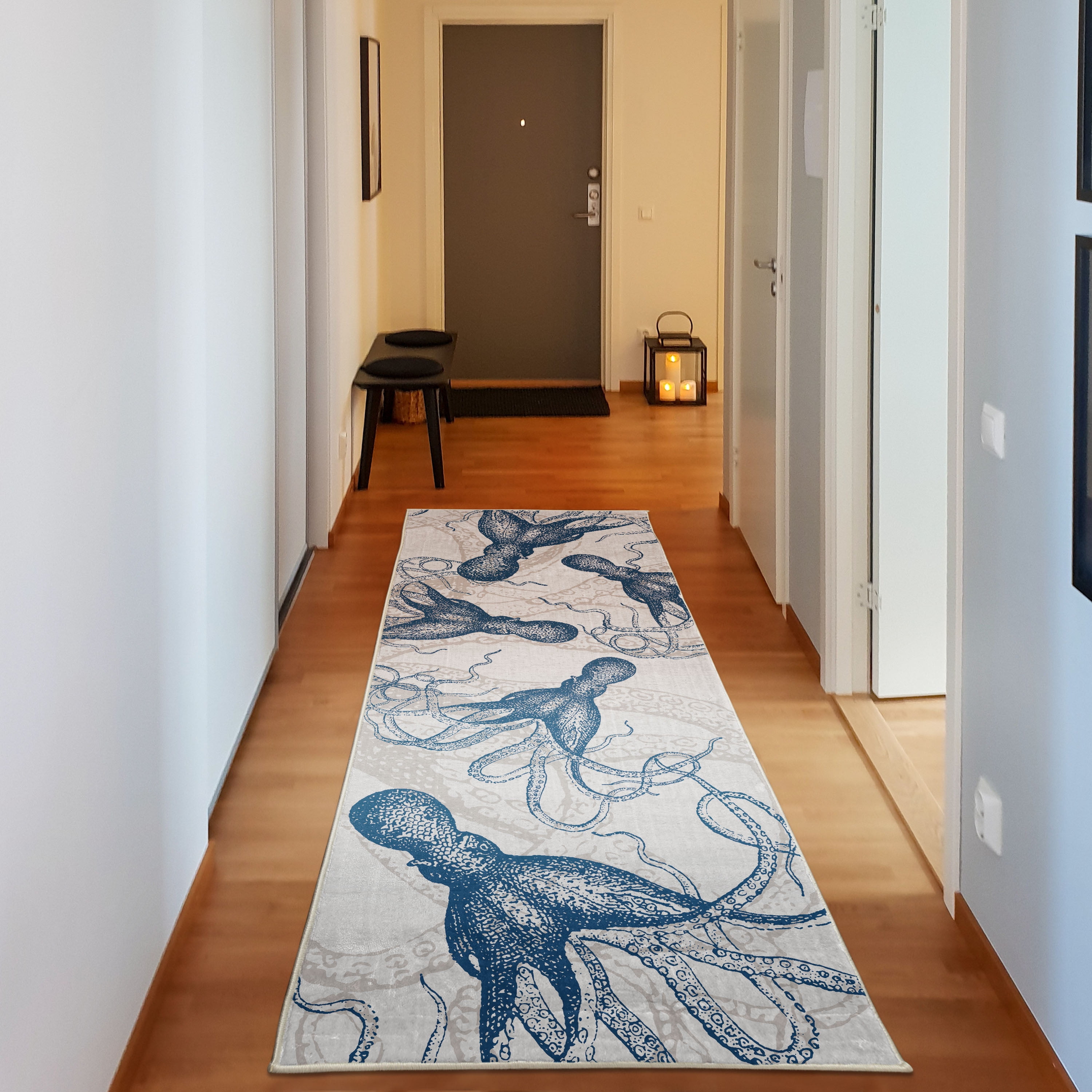 Octopus Decorative Rug, Monochrome Marine Animal Tentacles in Sketch ...